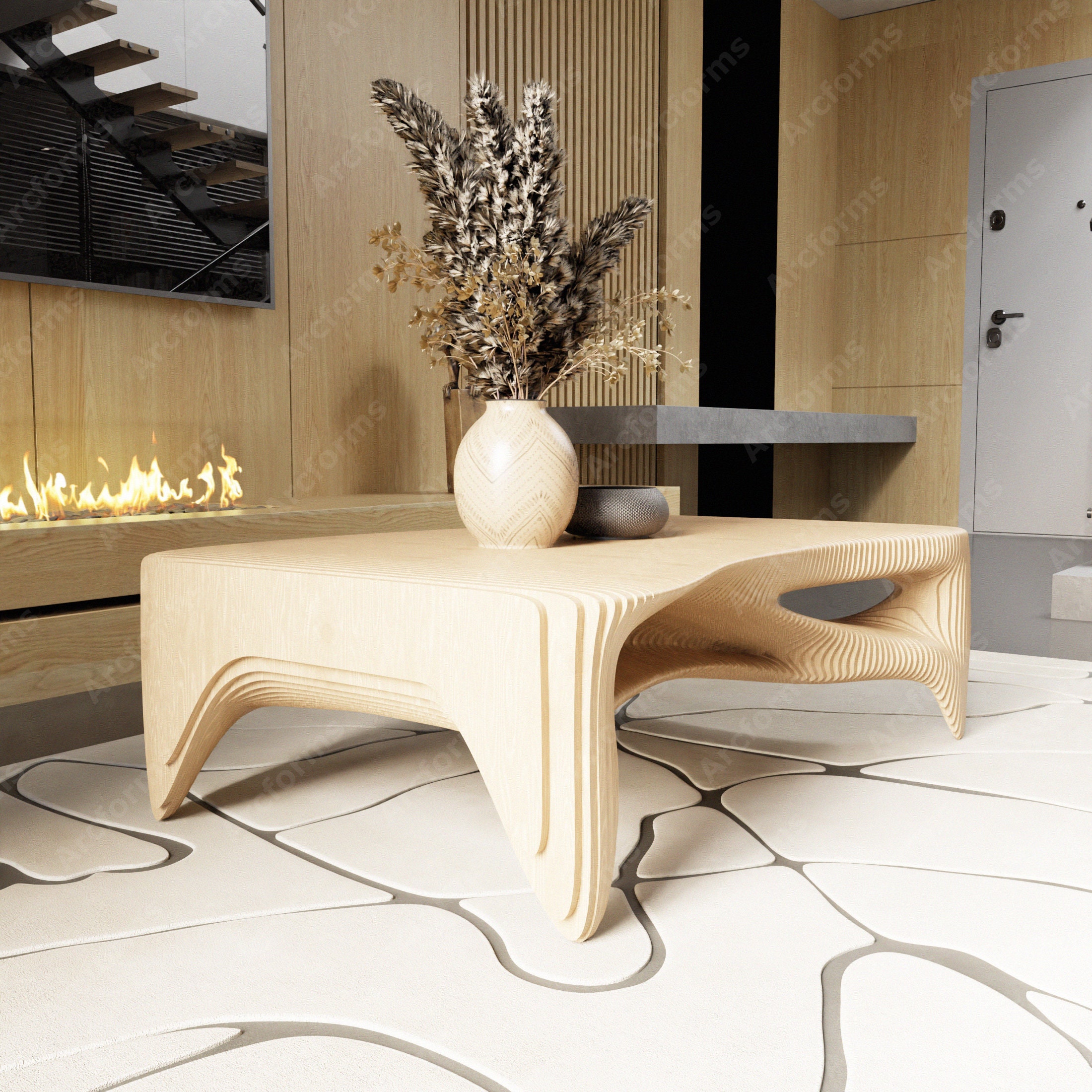 Parametric Table Wavy CNC Cut Files Art Decor Wavy Wooden Table Decor ...