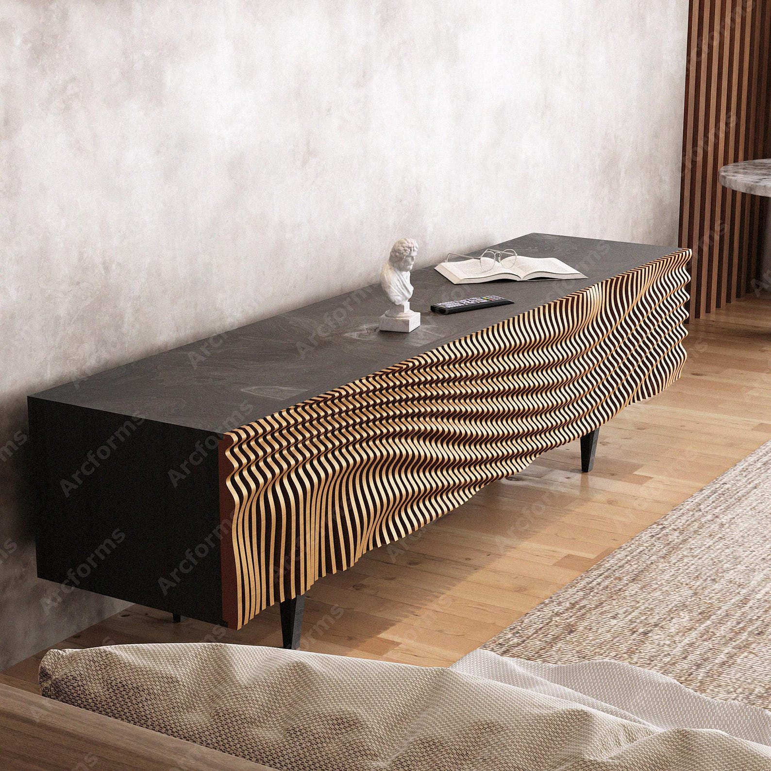 Parametric TV Unit Drawer Wavy Wall Decor Cut Files Wavy Wooden Wall ...