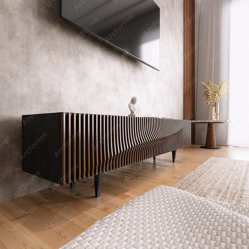 Parametric TV Unit Drawer Wavy Wall Decor Cut Files Wavy Wooden Wall ...
