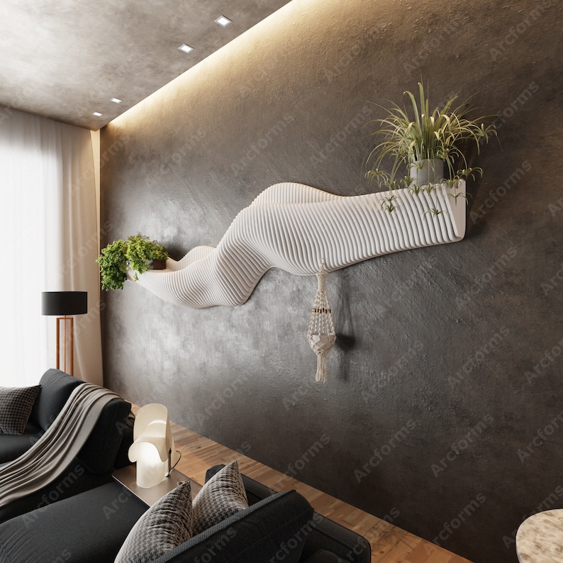 Parametric Wavy Wooden Organic Shelf Wall Decor Cut Files CNC Art Decor ...