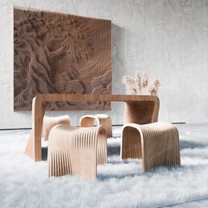 Parametric Dining Table Wavy CNC Cut Files Art Decor Wavy Wooden Table ...