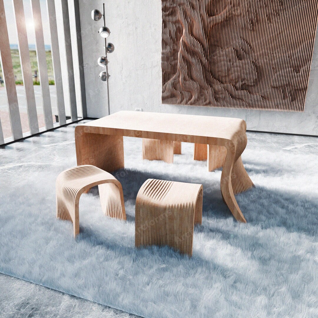 Parametric Dining Table DIY Woodworking Pdf Plans Wavy CNC Cut Files ...