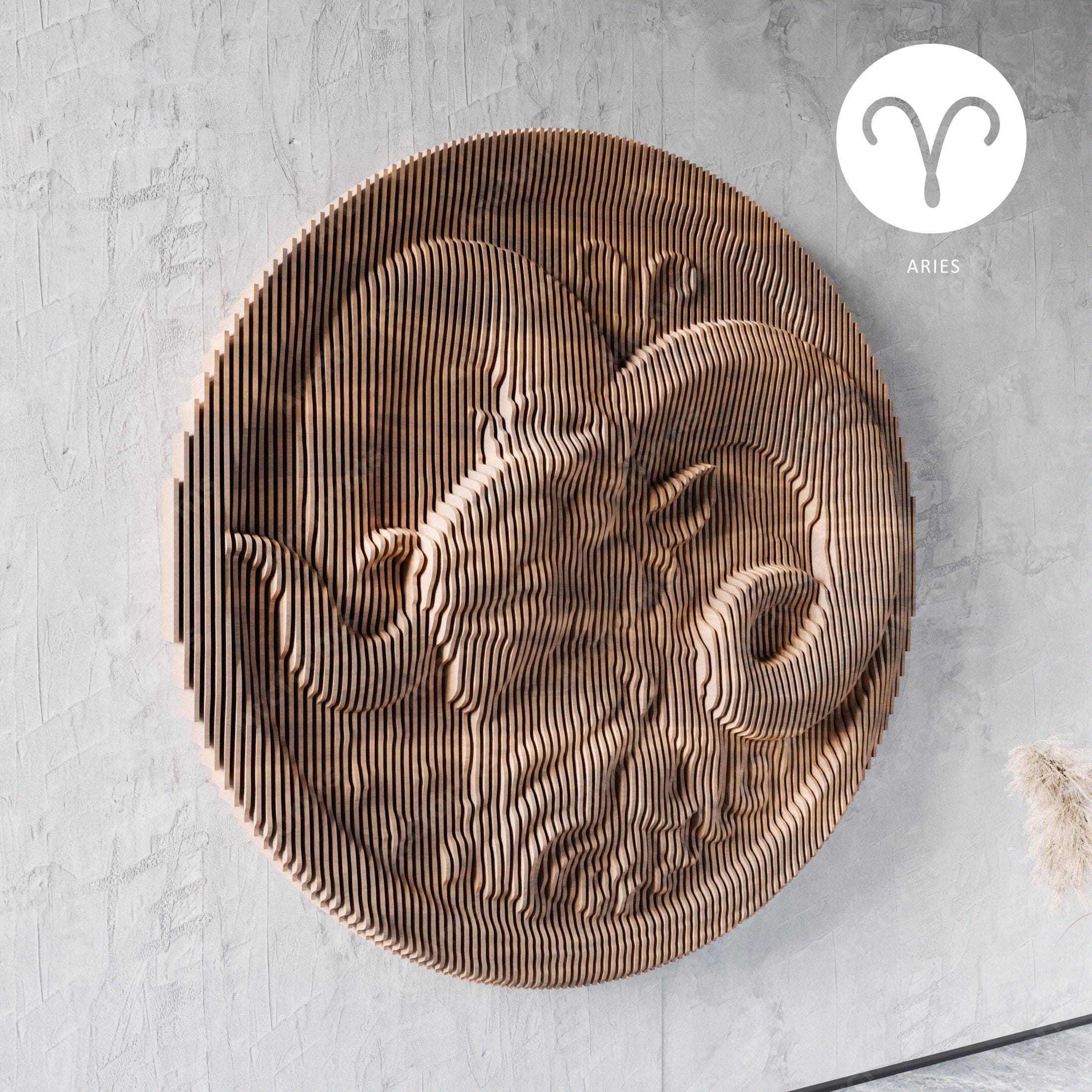 Zodiac Symbols Aries Parametric Wall Sculpture Decor Wavy Wooden Wall ...