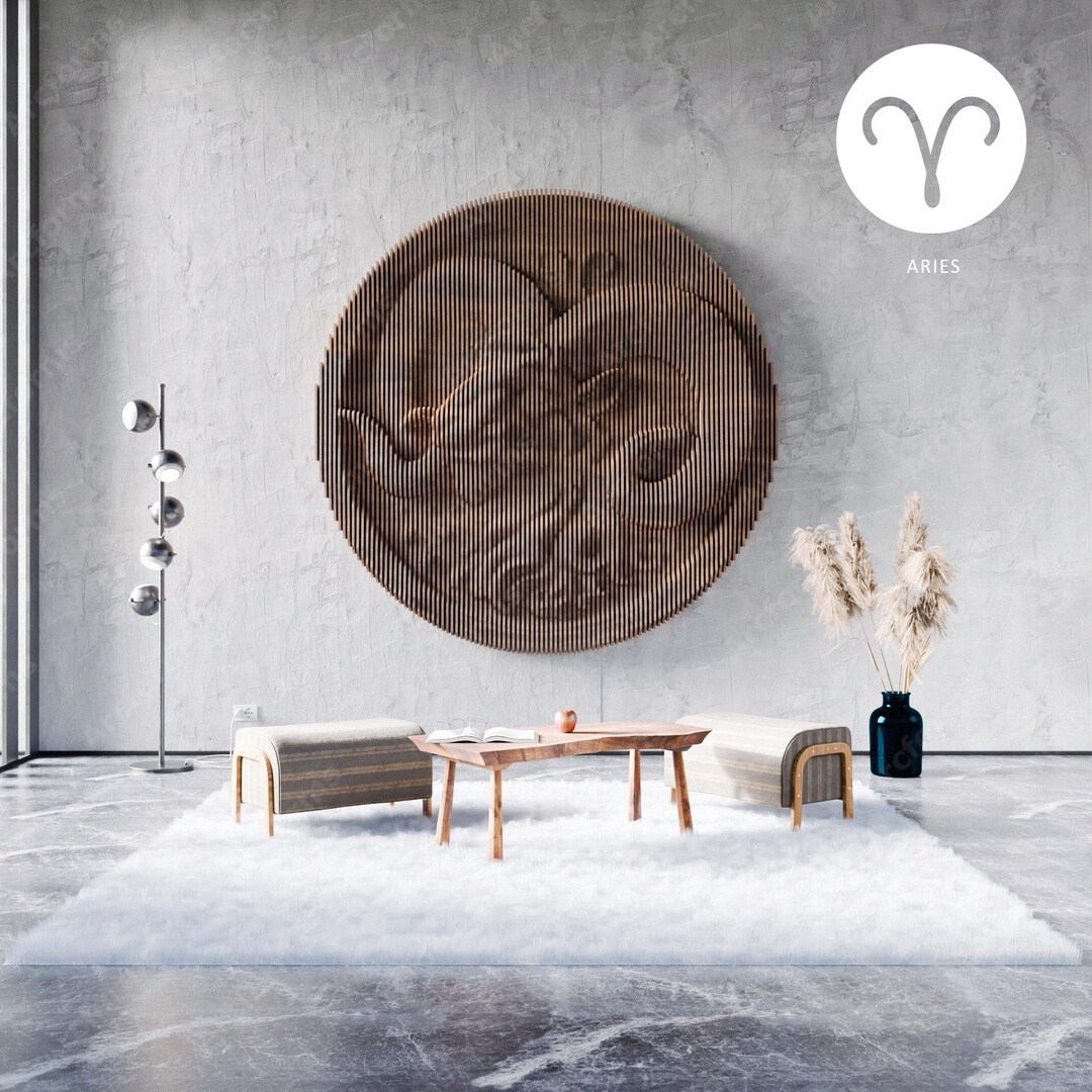 Zodiac Symbols Aries Parametric Wall Sculpture Decor Wavy Wooden Wall ...