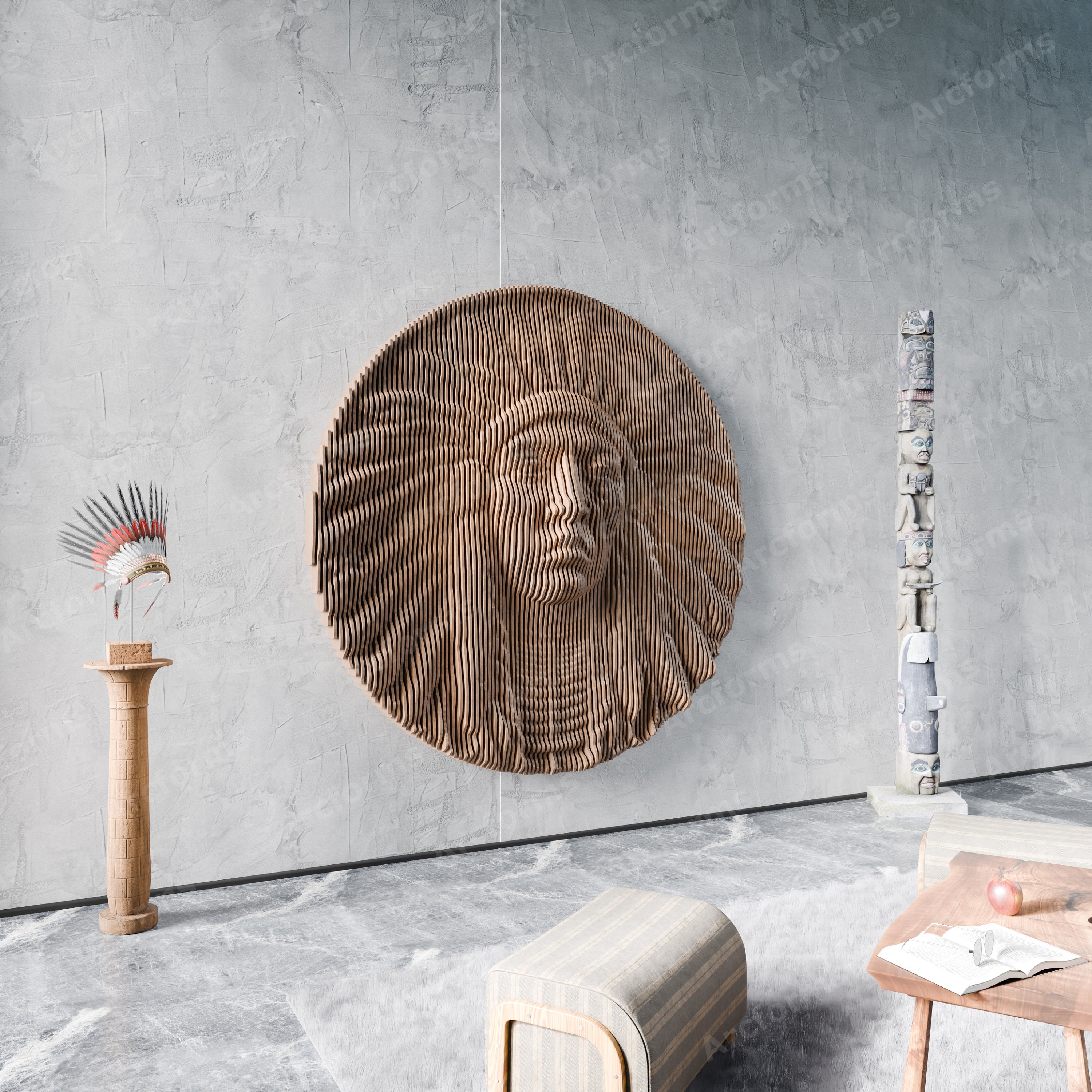 Parametric Wall Sculpture Decor Ahiga the Lone Wolf Wavy Wooden Wall ...