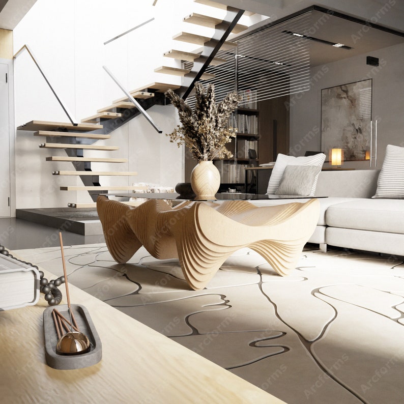 Parametric Table Wavy CNC Cut Files Art Decor Wavy Wooden Table Decor Svg Dxf Eps / CNC Files ...