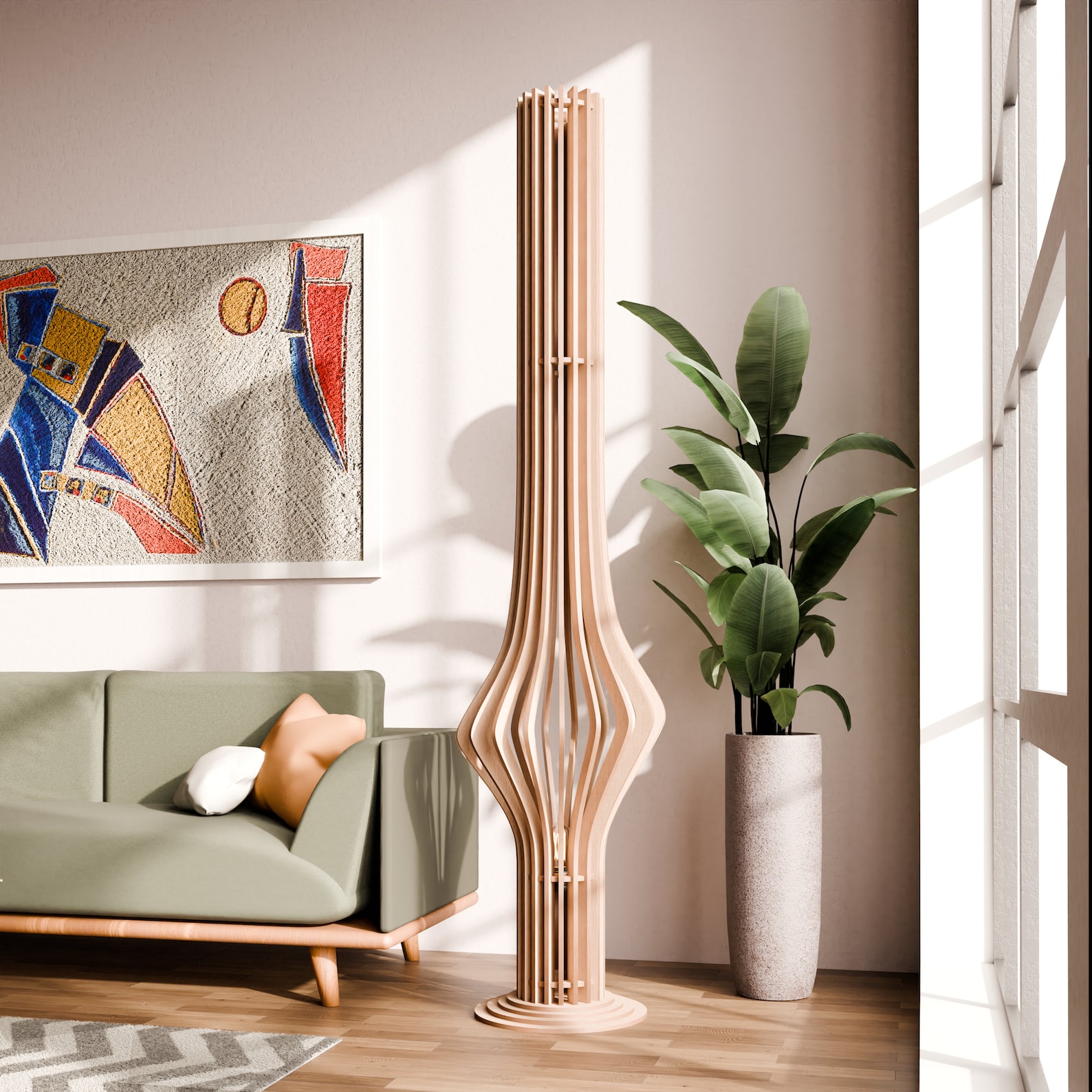 Parametric Floor Lamp Cut Ready Art Decor Wavy Wooden Lamp Shader Decor ...