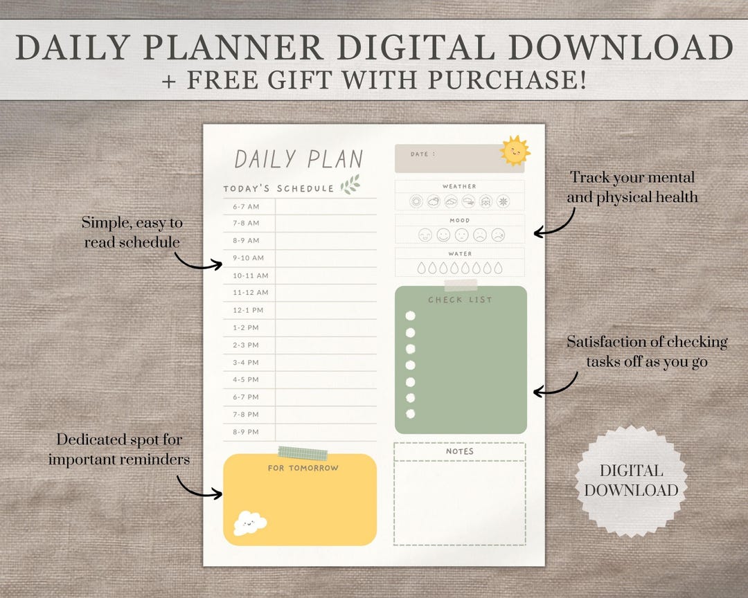 Daily Self-care Planner Checklist for Mental Health Set, Student Well ...