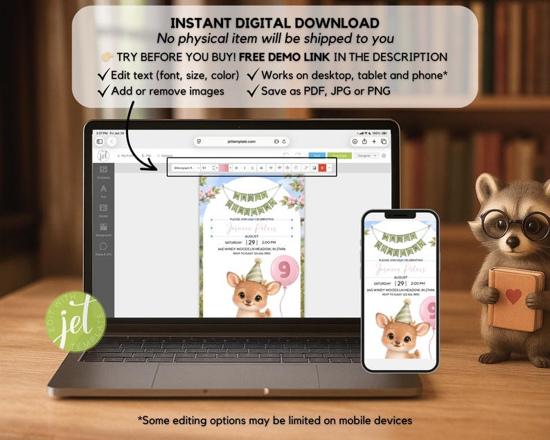 Deer Birthday Invitation • Spring Woodland Birthday Invite • Floral ...