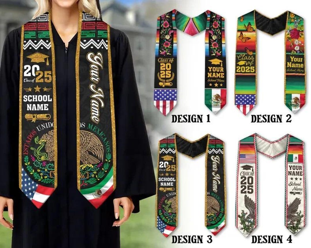 Personalized Mexican American Flag Graduation Sash 2025,mexican Stole ...