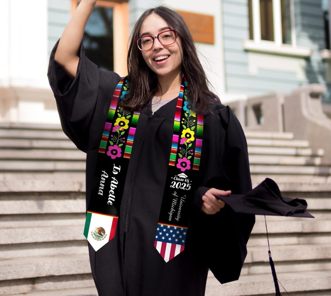 Personalized Mexican Graduation Stole, Custom Mexican American Flag ...