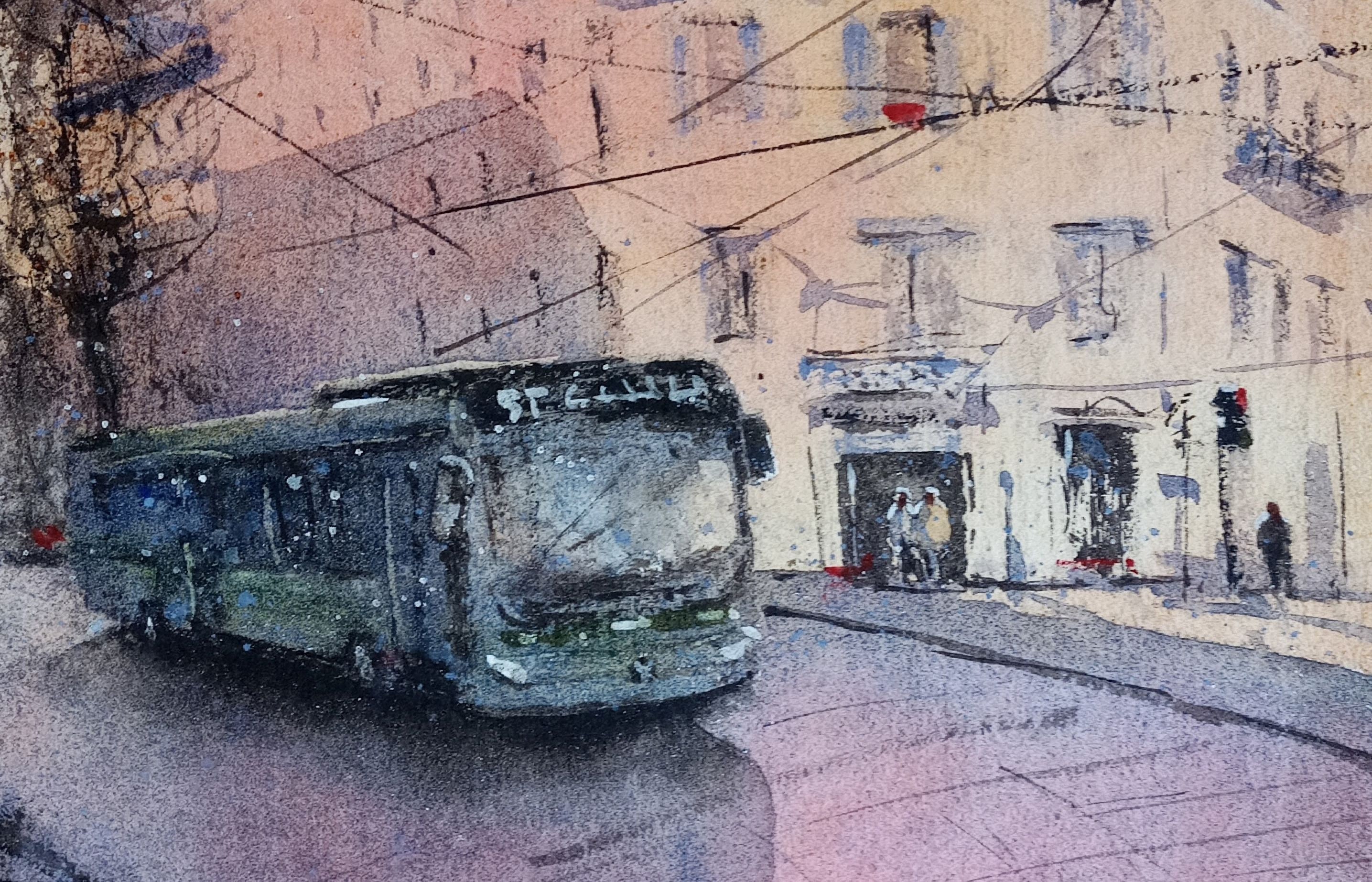 Bus Number 57 - Urban Scene, Cityscape - Original Watercolor - Etsy