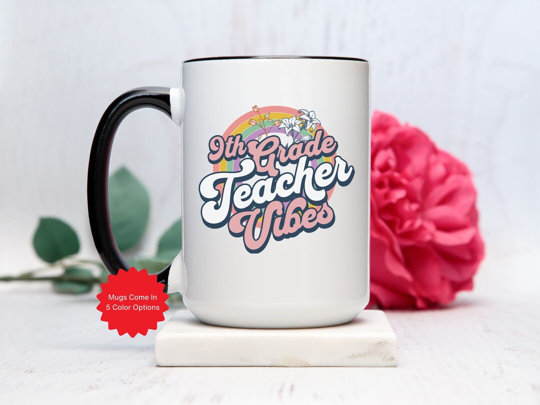 9th Grade Teacher Vibes Retro Coffee Cup for Xmas Gift, Trendy Nursery ...