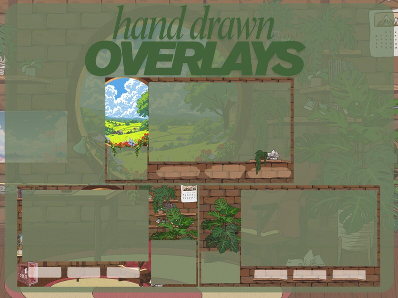 Cozy Twitch Stream Overlay | House Plants, Brick Walls (digital ...