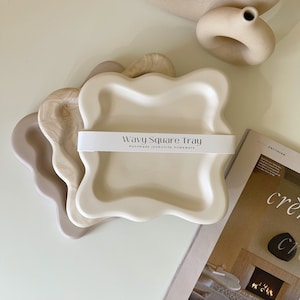 Wavy Square Jesmonite Tray Neutral Jesmonite Homeware Trinket Tray ...