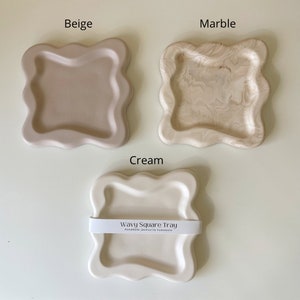 Wavy Square Jesmonite Tray Neutral Jesmonite Homeware Trinket Tray Neutral Home Decor Candle ...