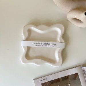 Wavy Square Jesmonite Tray Neutral Jesmonite Homeware Trinket Tray Neutral Home Decor Candle ...