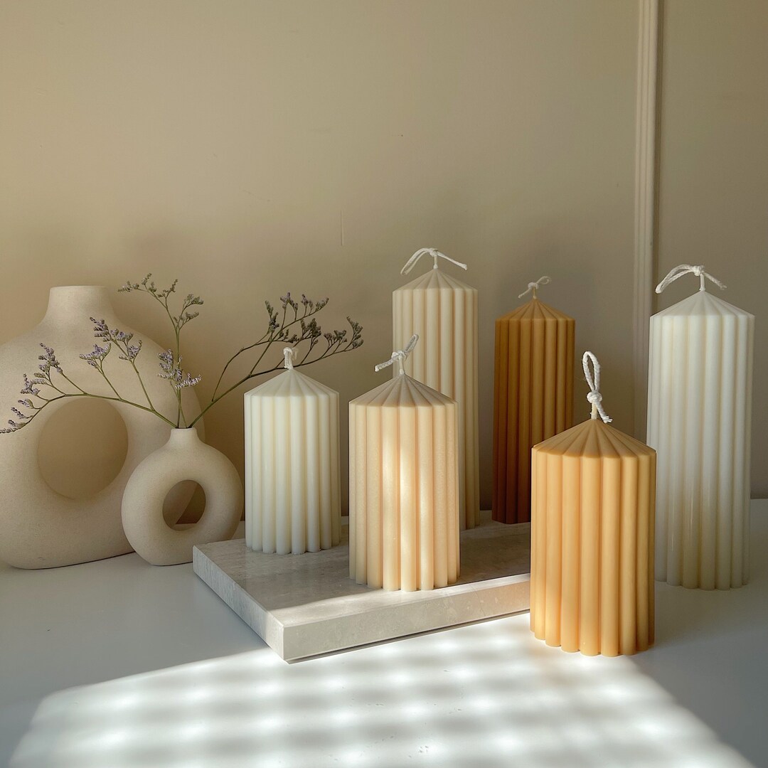 Ribbed Pillar Candle Set | Handmade Pillar Candle | Home Decor Candles ...