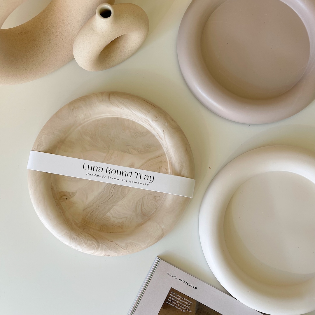 Luna Round Jesmonite Tray | Neutral Jesmonite Homeware | Homemade ...