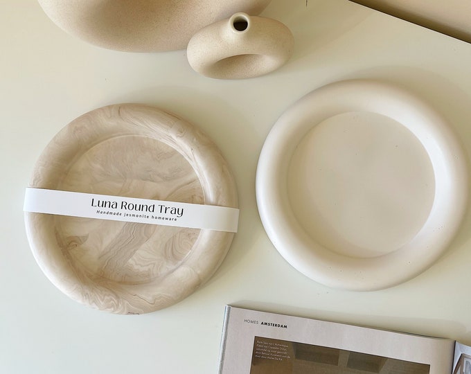 Luna Round Jesmonite Tray | Neutral Jesmonite Homeware | Homemade ...