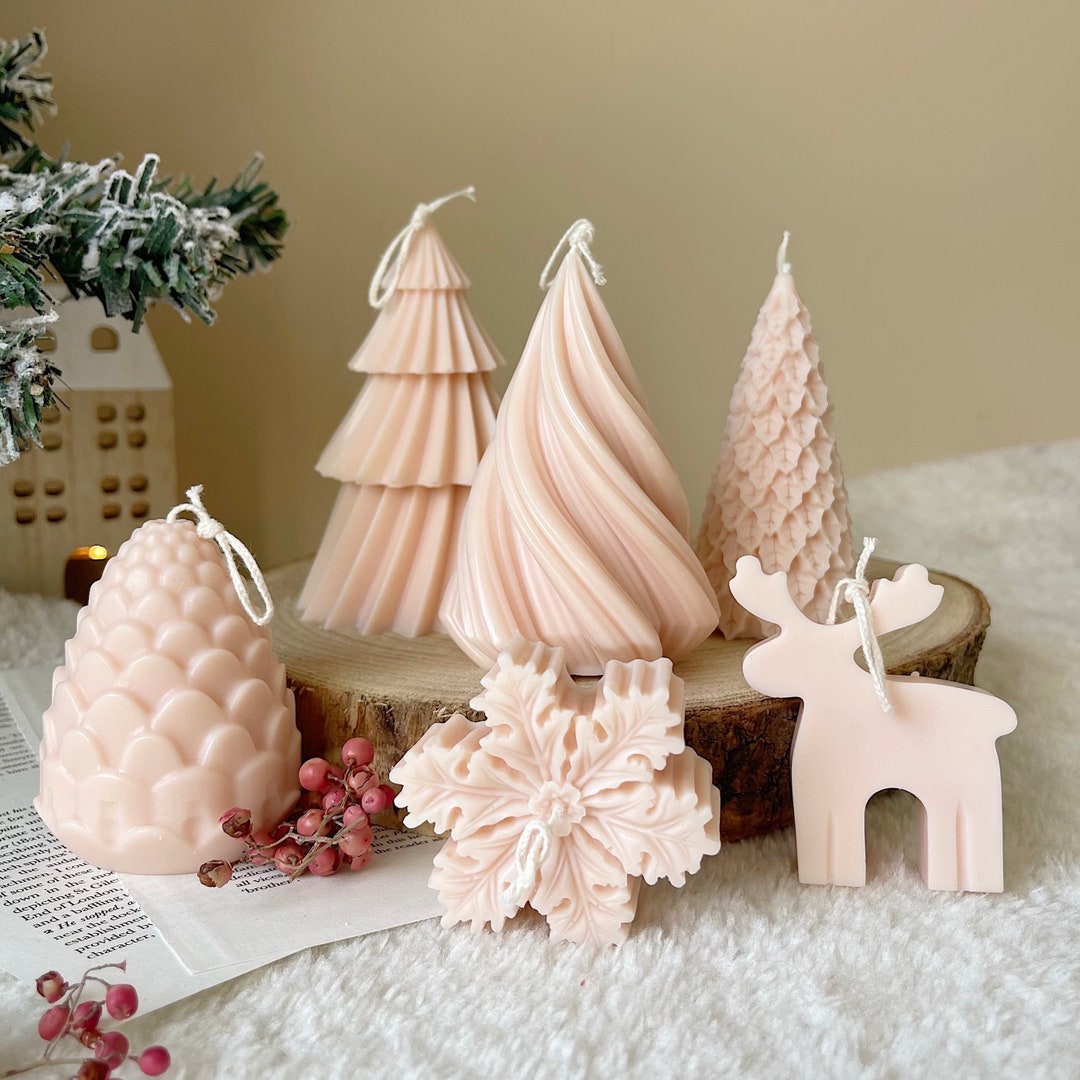 Holiday and Winter Candles in Pink Handmade Pillar Candle Christmas ...