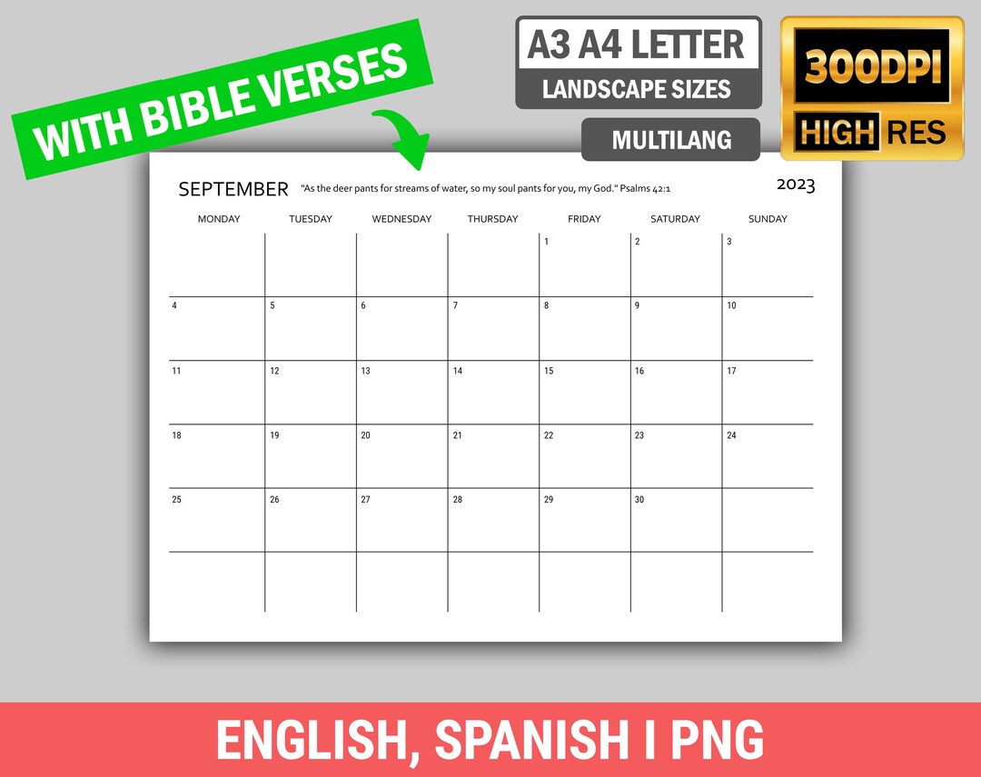 2023 Printable Calendar With Psalm Bible Verses Landscape Minimalist ...