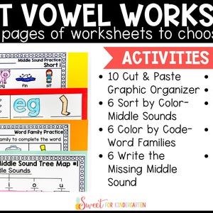 Short Vowel Worksheets for Kindergarten | No Prep Phonics Practice ...