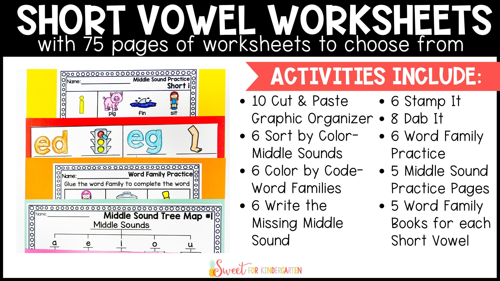 Short Vowel Worksheets for Kindergarten | No Prep Phonics Practice ...
