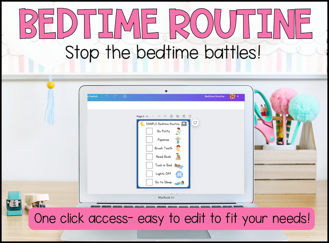 Printable Toddler Bedtime Routine Chart: Editable Canva Template ...