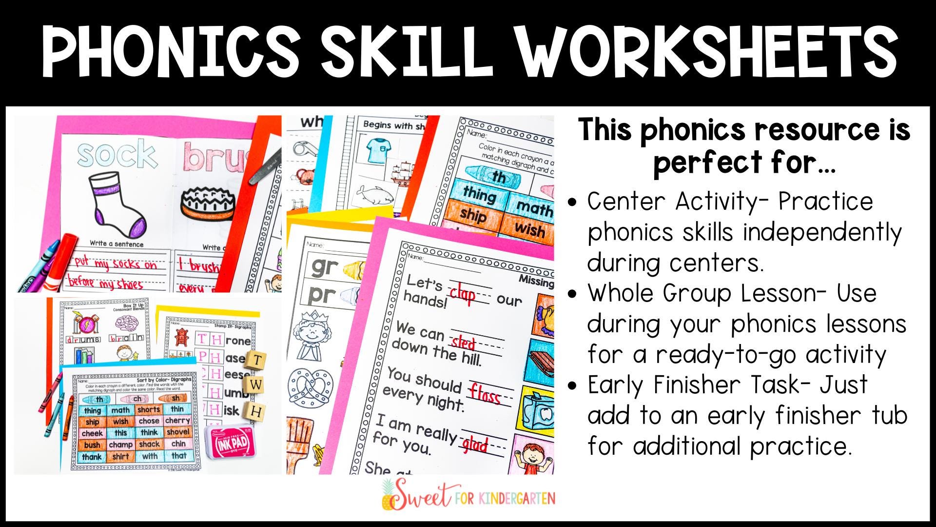 Phonics Worksheets: Consonant Blends & Digraphs - Kindergarten 1st ...