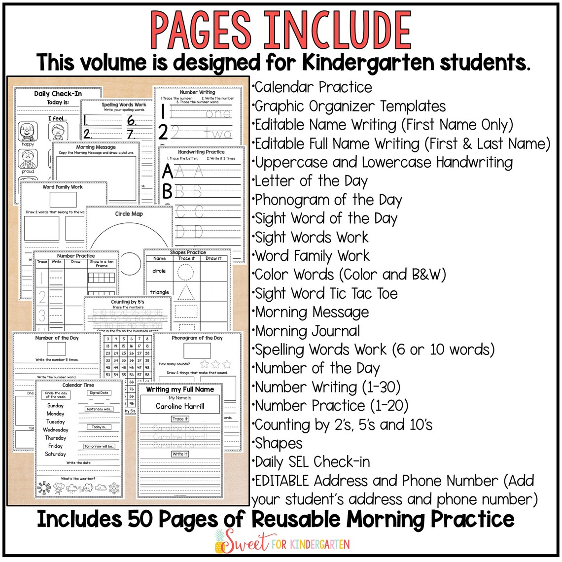Kindergarten Morning Work Binder Activities Reusable Morning Work ...