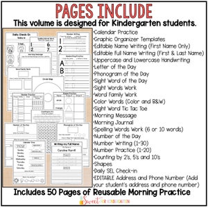 Kindergarten Morning Work Binder Activities Reusable Morning Work ...