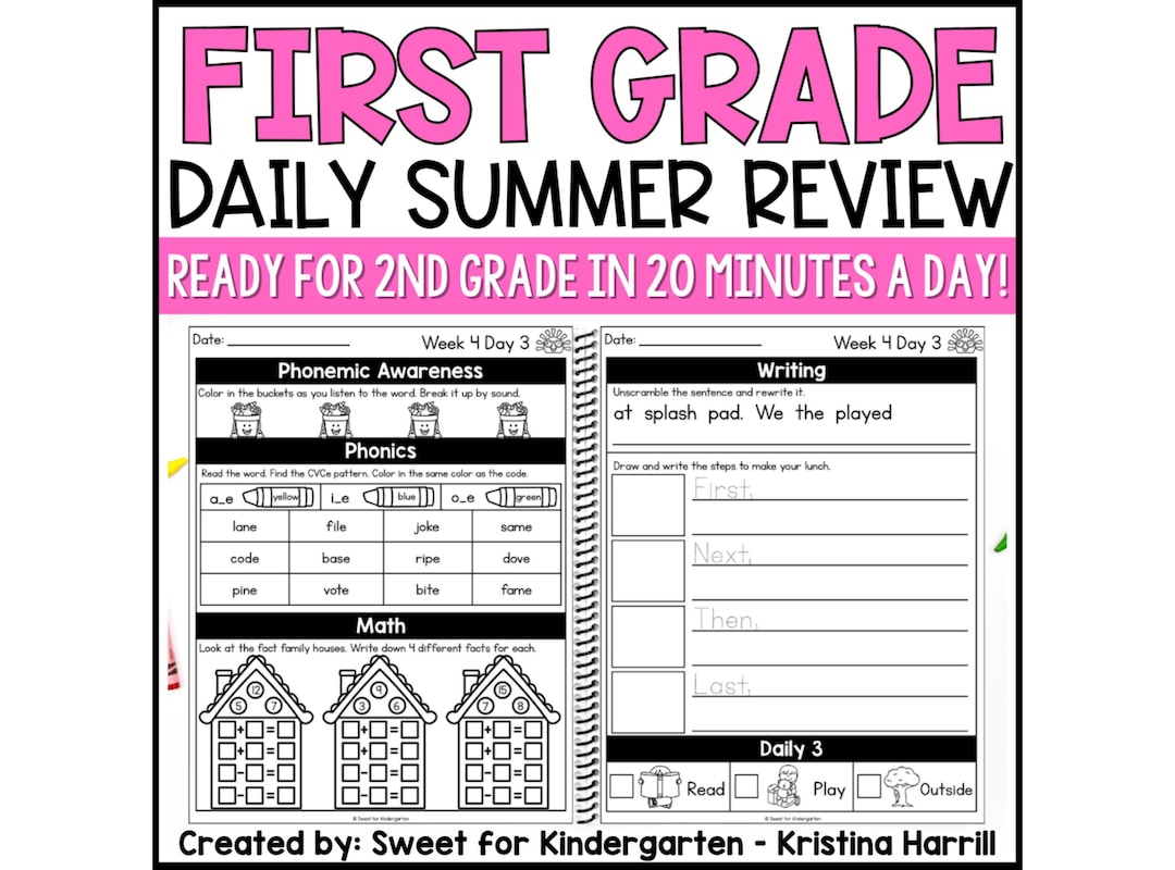 1st Grade Summer Learning Review Packet: Daily Math, Phonics, Writing ...