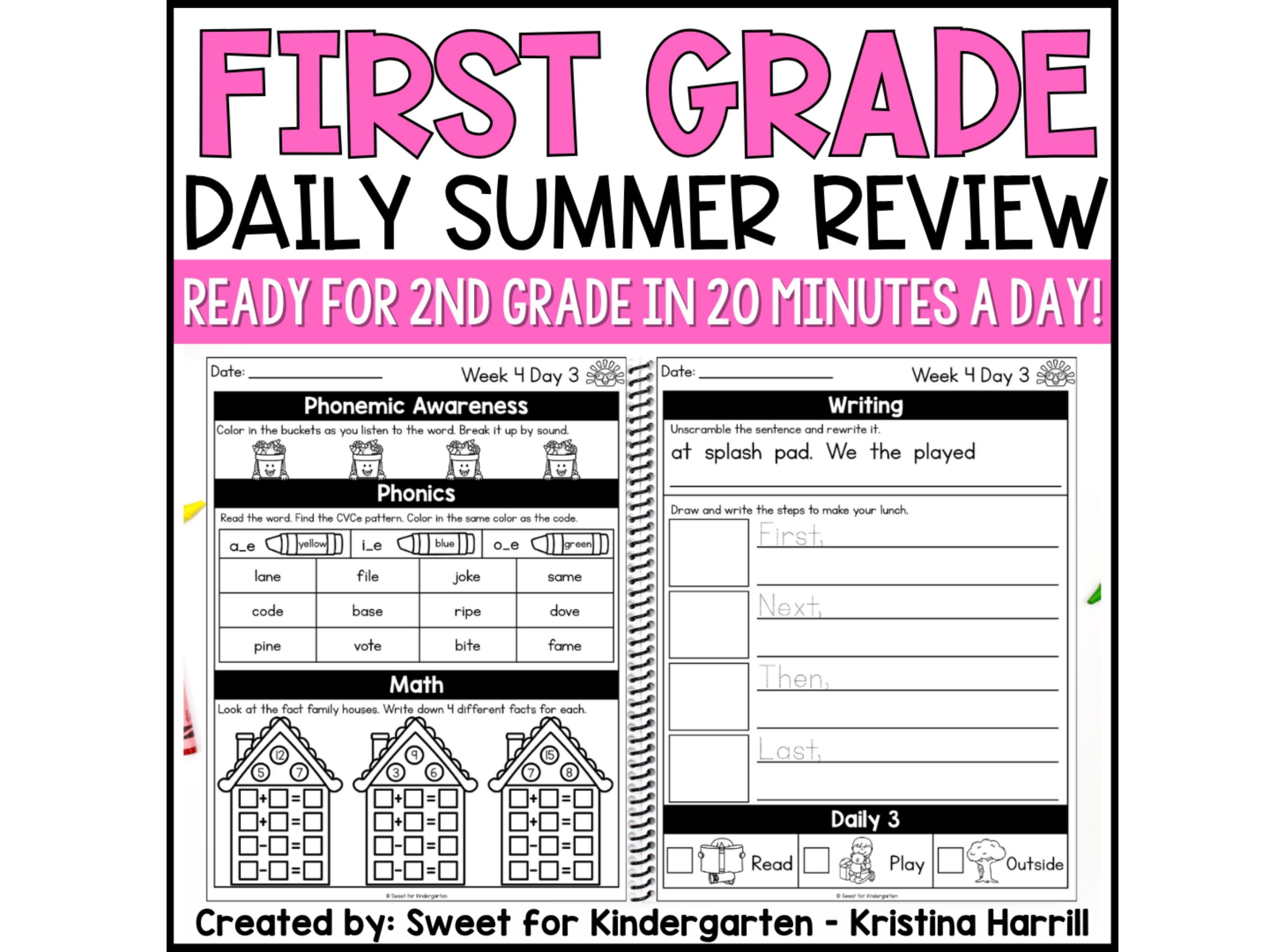 1st Grade Summer Learning Review Packet: Daily Math, Phonics, Writing ...