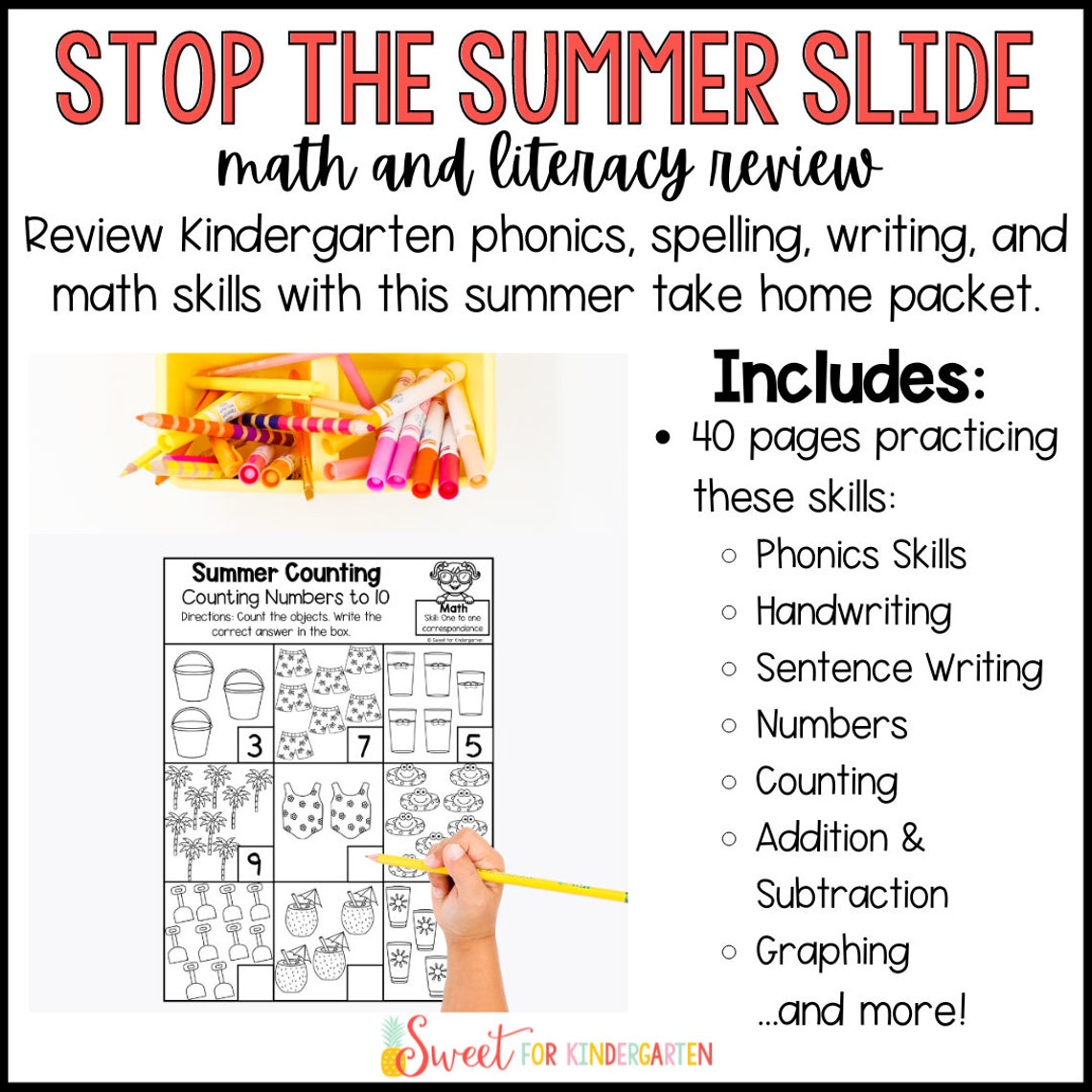 Kindergarten Summer Review Worksheets Math Phonics Writing Practice ...