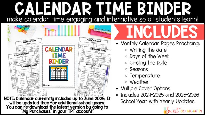 Pre-k Calendar Time Binder | Reusable Homeschool Worksheets | Days of ...