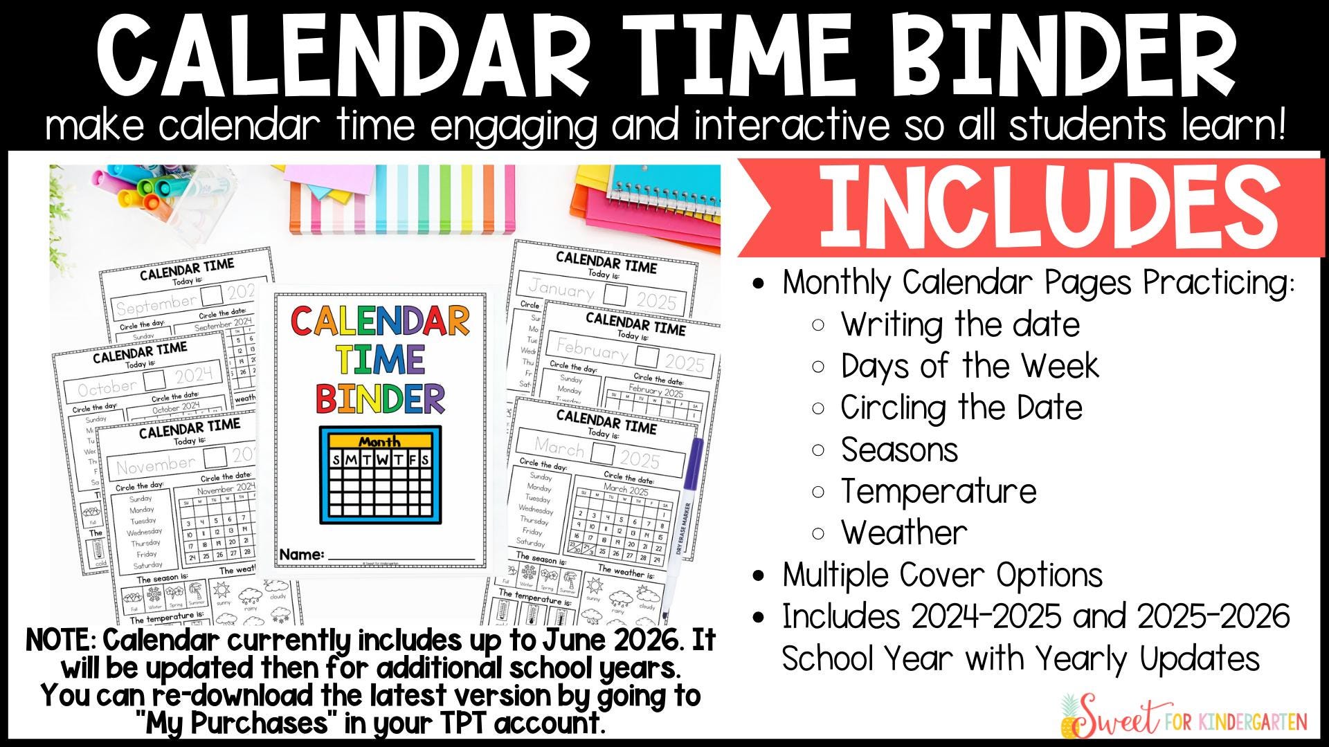 Pre-k Calendar Time Binder | Reusable Homeschool Worksheets | Days of ...
