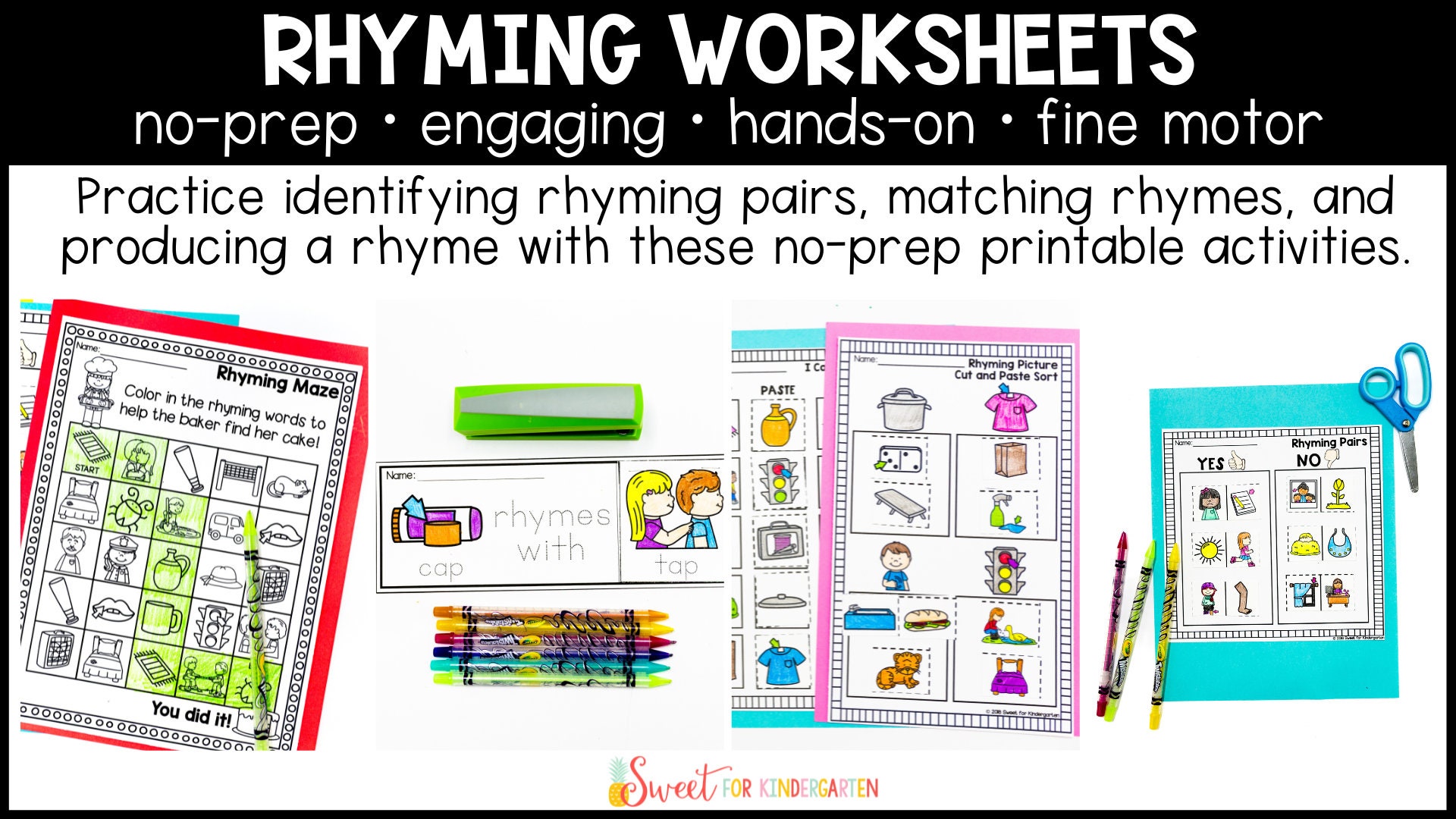 Rhyming Worksheets for Pre-k or Kindergarten | No Prep Phonics Rhyming ...