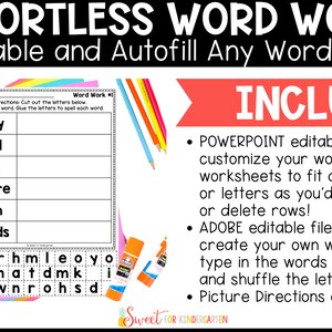 Editable Sight Word Worksheets: Cut & Paste Phonics Spelling Word Work ...