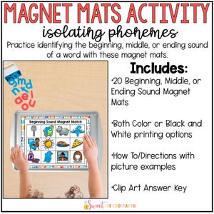 Phonemic Awareness Letter Magnet Mats: Beginning, Middle & Ending ...