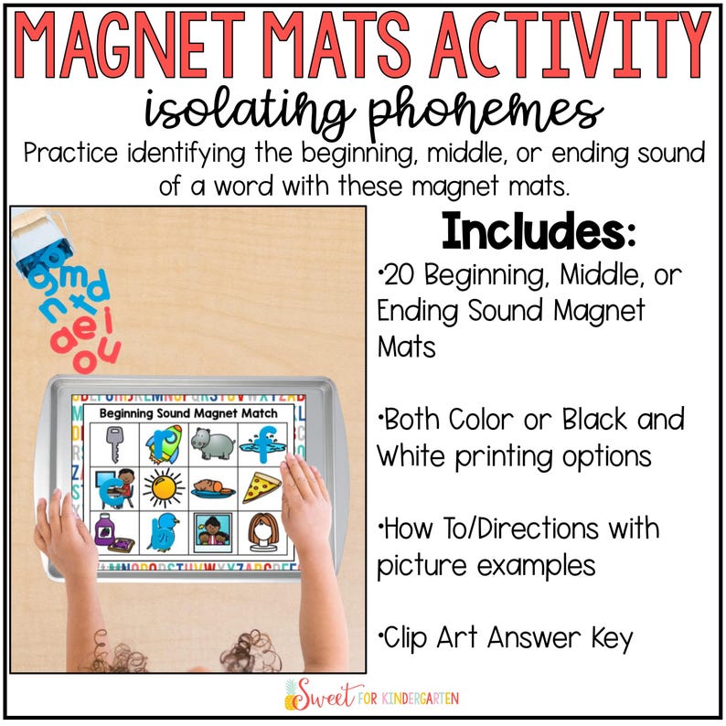Phonemic Awareness Letter Magnet Mats: Beginning, Middle & Ending ...