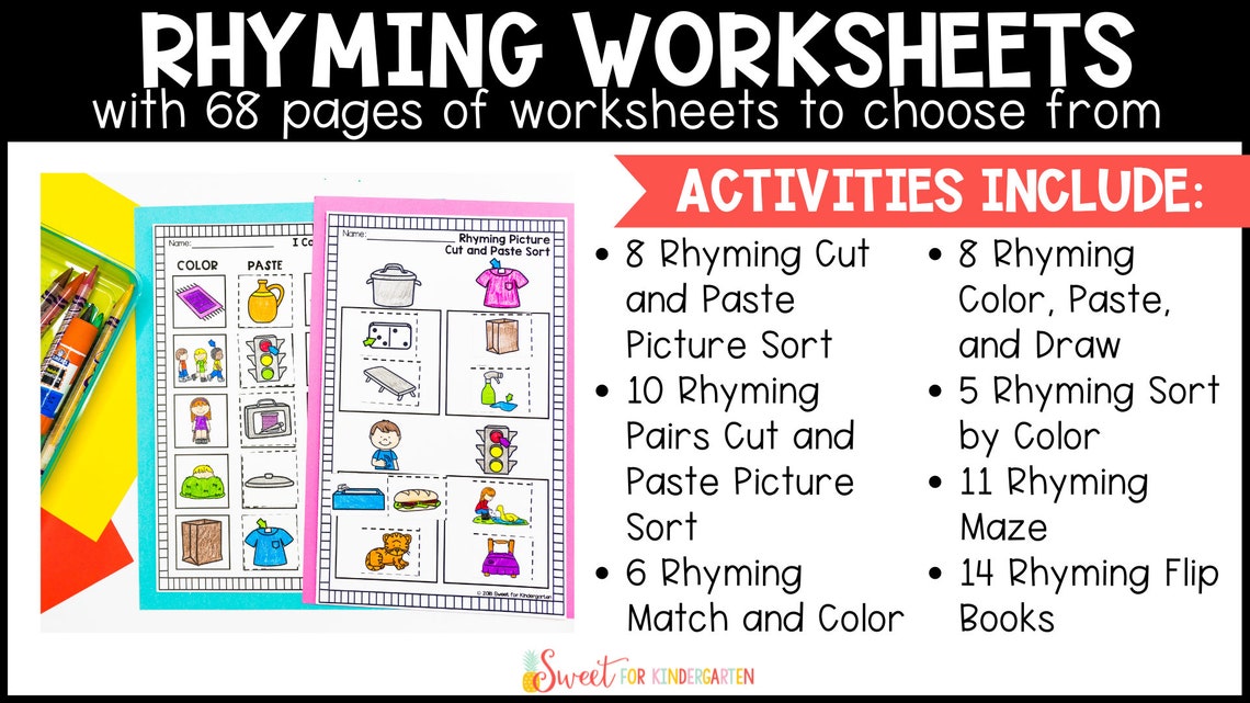Rhyming Worksheets for Pre-k or Kindergarten | No Prep Phonics Rhyming ...