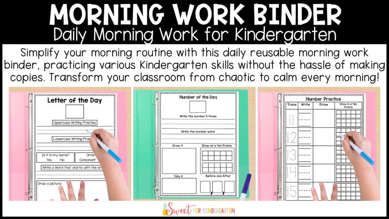 Kindergarten Morning Work Binder: Reusable Learning Activities (digital ...