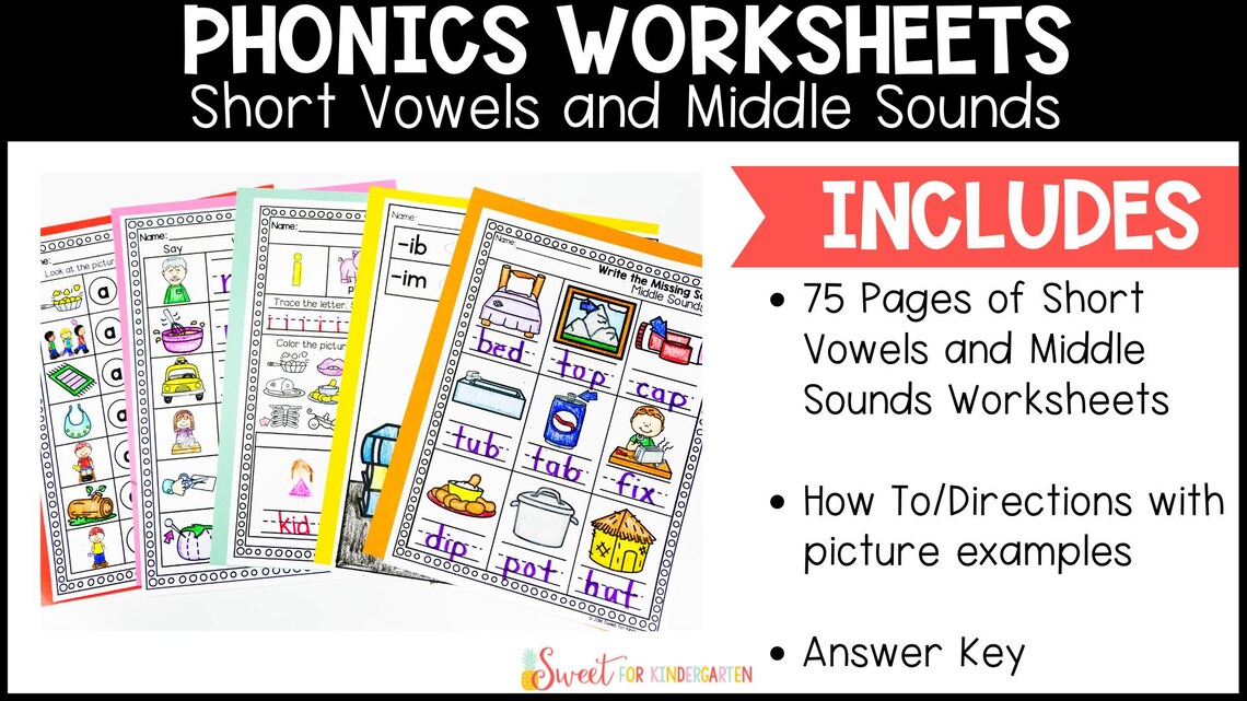 Short Vowel Worksheets for Kindergarten | No Prep Phonics Practice ...