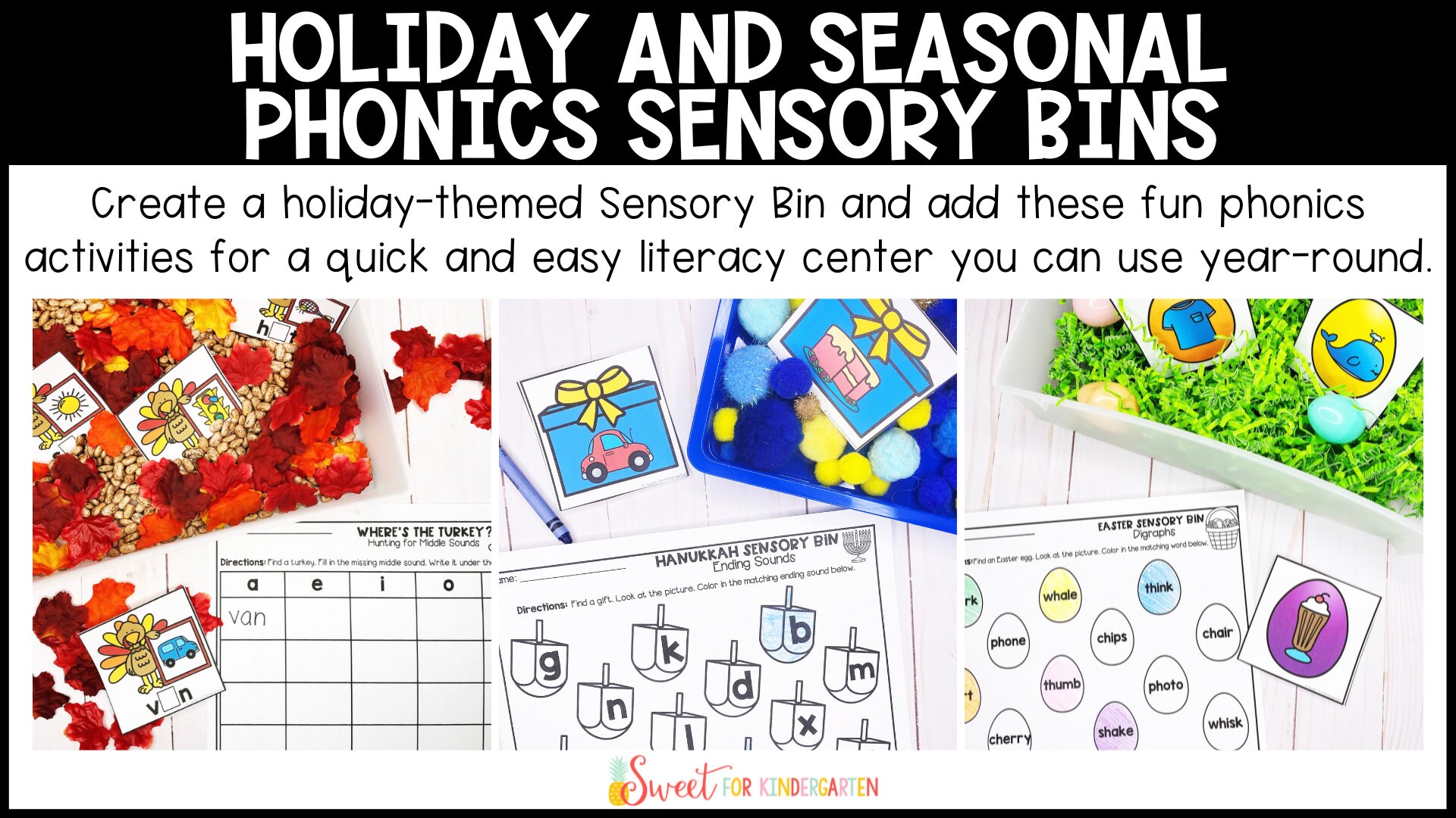 Holiday Phonics Sensory Bin Bundle: Kindergarten Learning (digital ...
