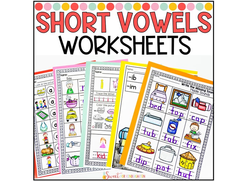Short Vowel Worksheets for Kindergarten | No Prep Phonics Practice ...