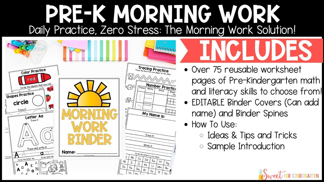 Pre-k Morning Work Binder: Practice Handwriting, Alphabet, Numbers ...