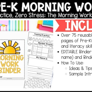 Pre-k Morning Work Binder: Practice Handwriting, Alphabet, Numbers ...
