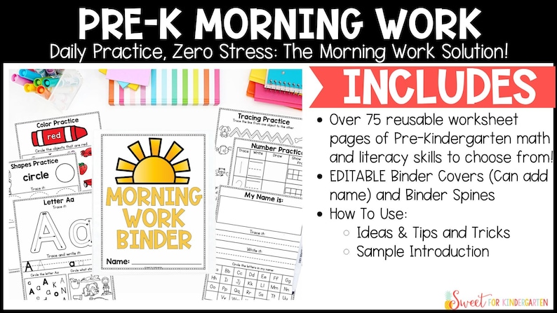 Pre-k Morning Work Binder: Practice Handwriting, Alphabet, Numbers ...
