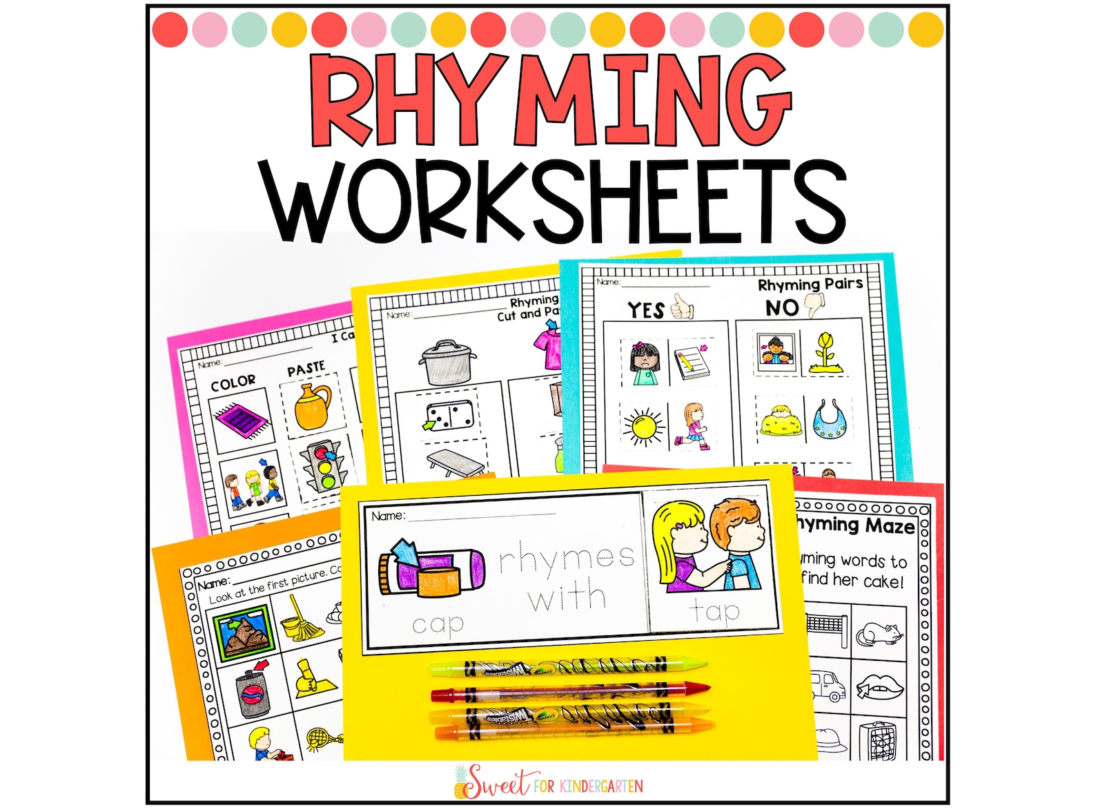 Rhyming Worksheets for Pre-k or Kindergarten | No Prep Phonics Rhyming ...